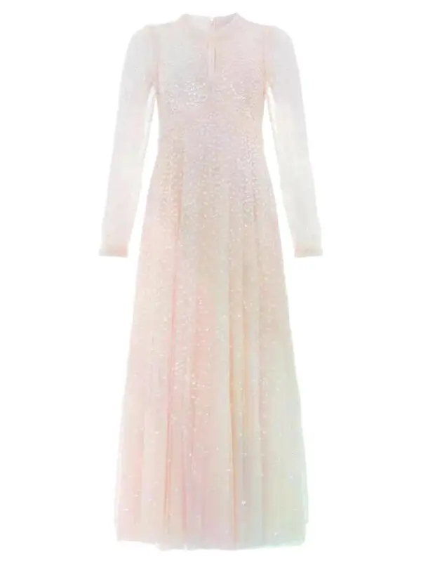 NEEDLE & THREAD Sequin-embellished Long-sleeve Dress - Pink