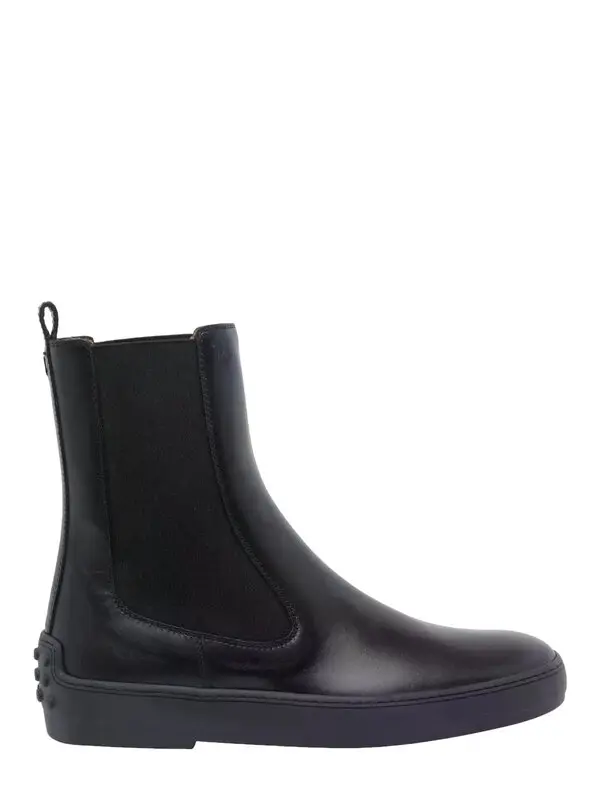 TOD'S Round-toe Leather Booties - Black