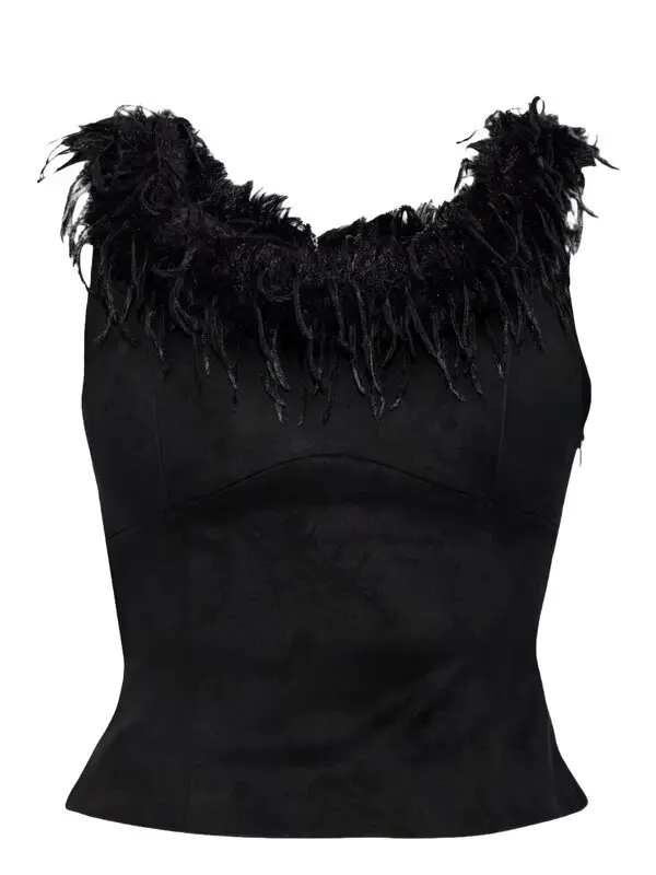 MISBHV Feather-trim Sleeveless Top - Black