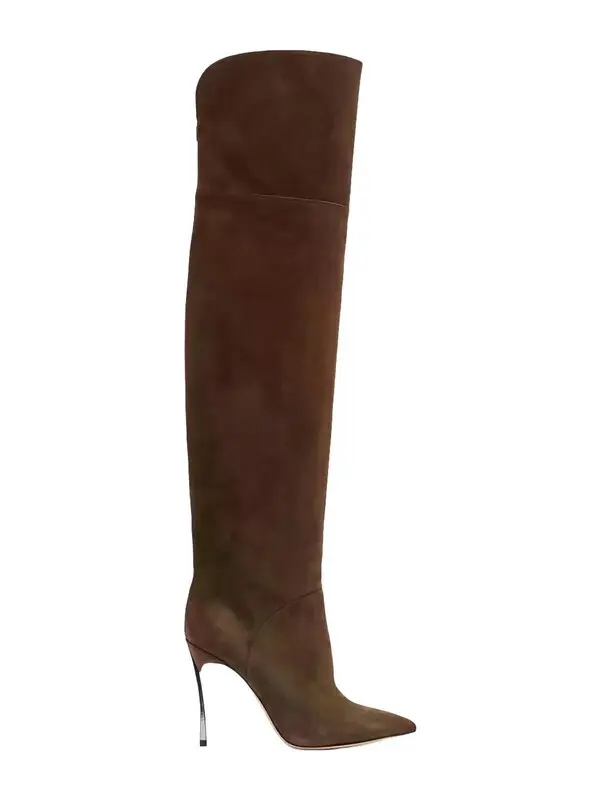 Casadei 100mm Metallic-heel Suede Over-the-knee Boots - Brown