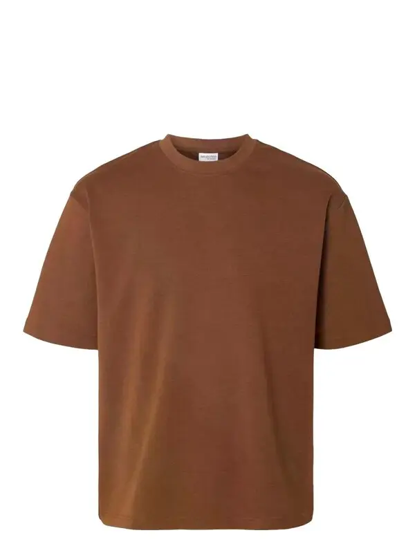 SELECTED Crew-neck T-shirt - Brown