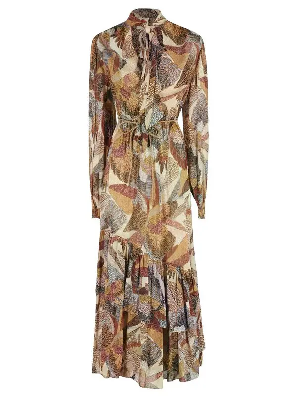 Farm Rio Macaws-print Ruffled Maxi Dress - Brown