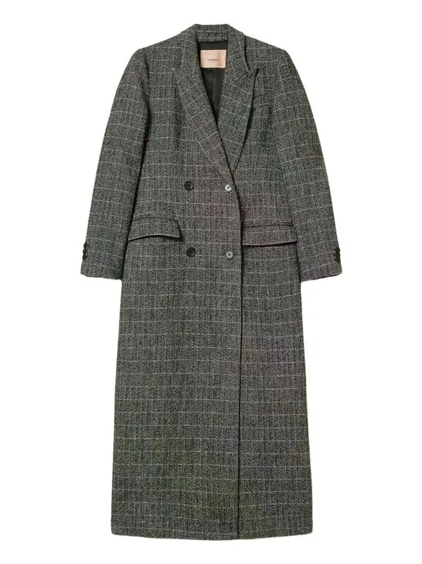 TWINSET Checked Double-breasted Coat - Black