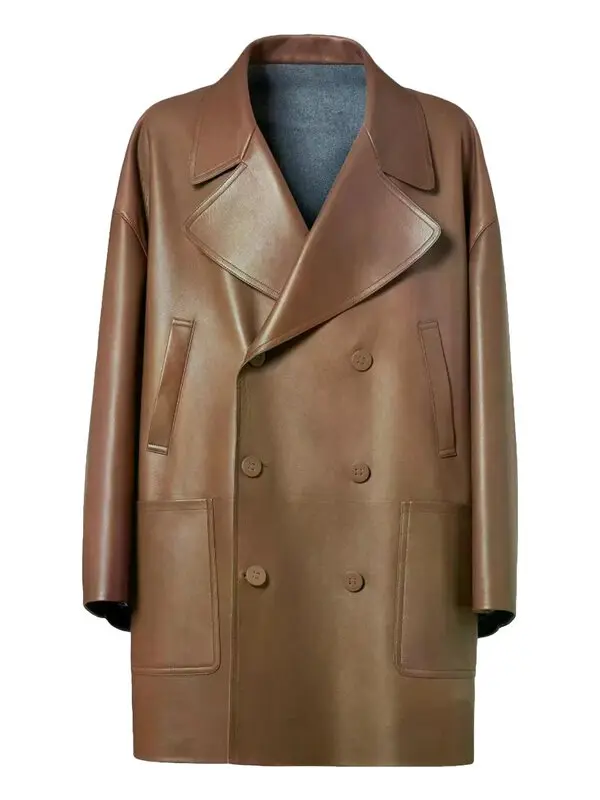 Fendi Double-breasted Lambskin Coat - Brown