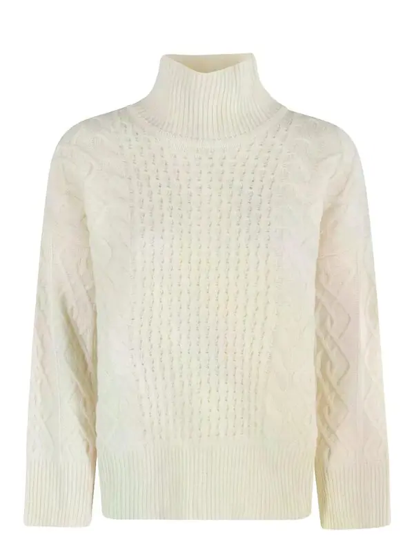 ERMANNO FIRENZE Fringe Detail Cable Knit Sweater - Neutrals