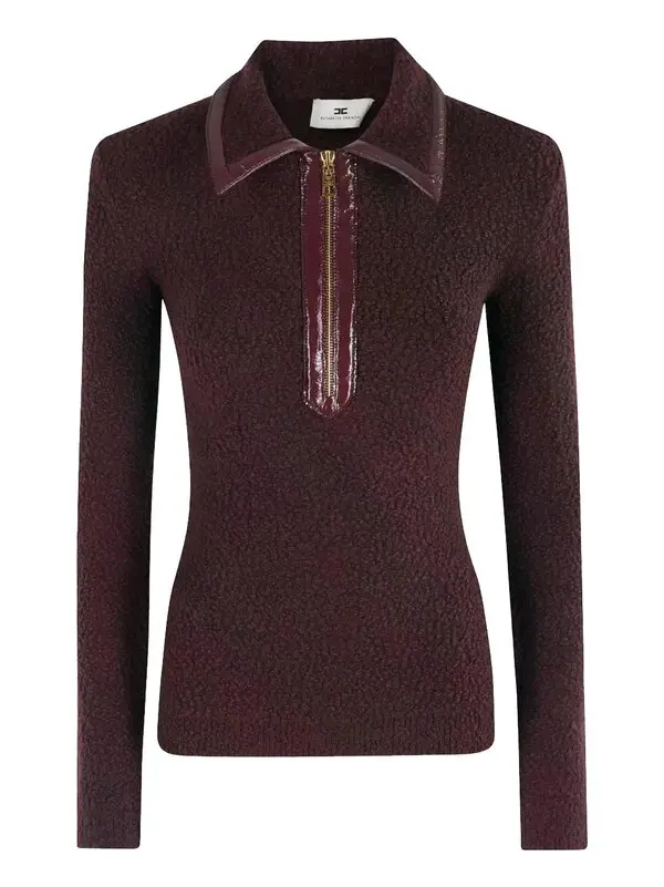 Elisabetta Franchi Bouclé-knit Polo-shirt Top - Red
