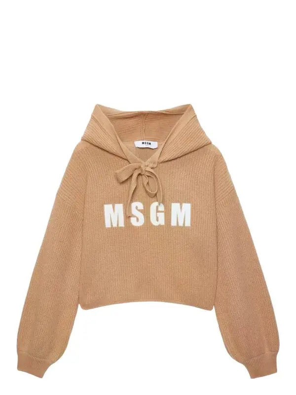 MSGM Cable Knit Hooded Sweater - Brown