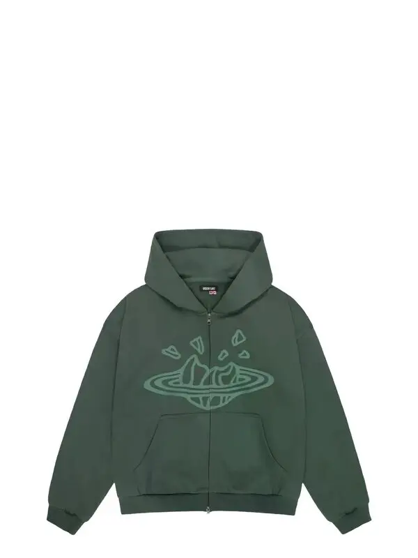 BROKEN PLANET Graphic Print Zip-up Hoodie - Green