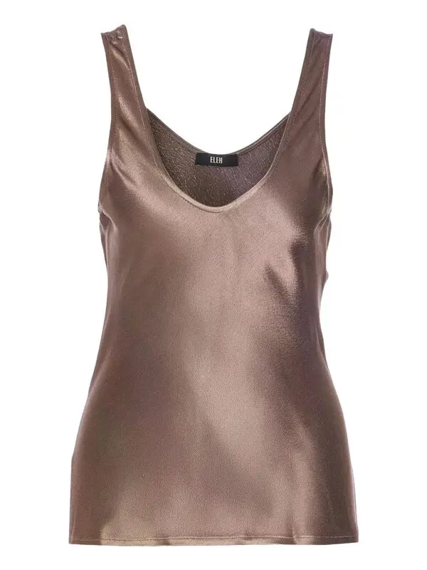 ELE Satin U-neck Top - Brown
