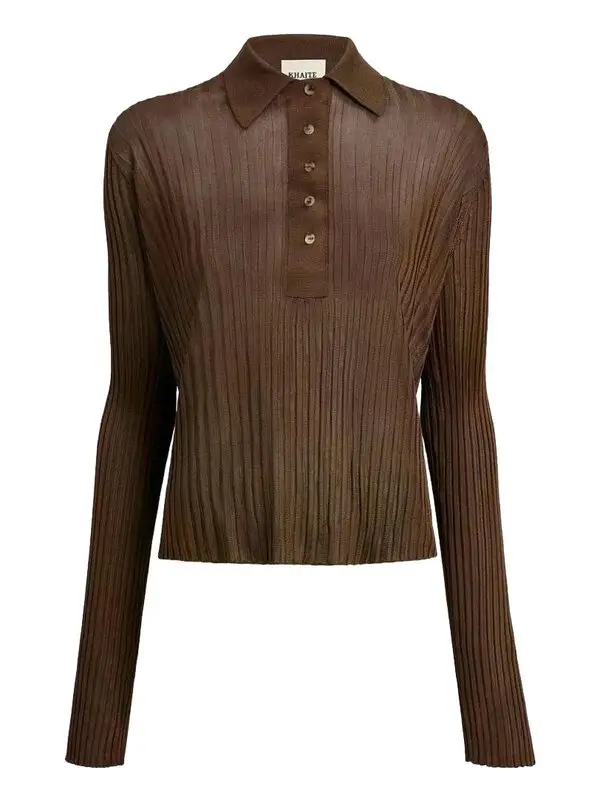 Khaite Vin Ribbed Buttoned Top - Brown