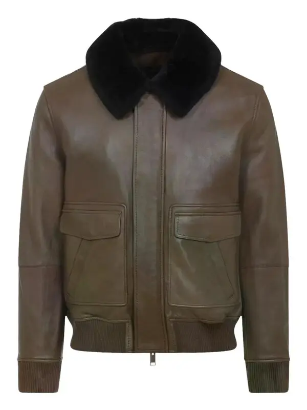 YVES SALOMON Fur-collar Leather Jacket - Brown