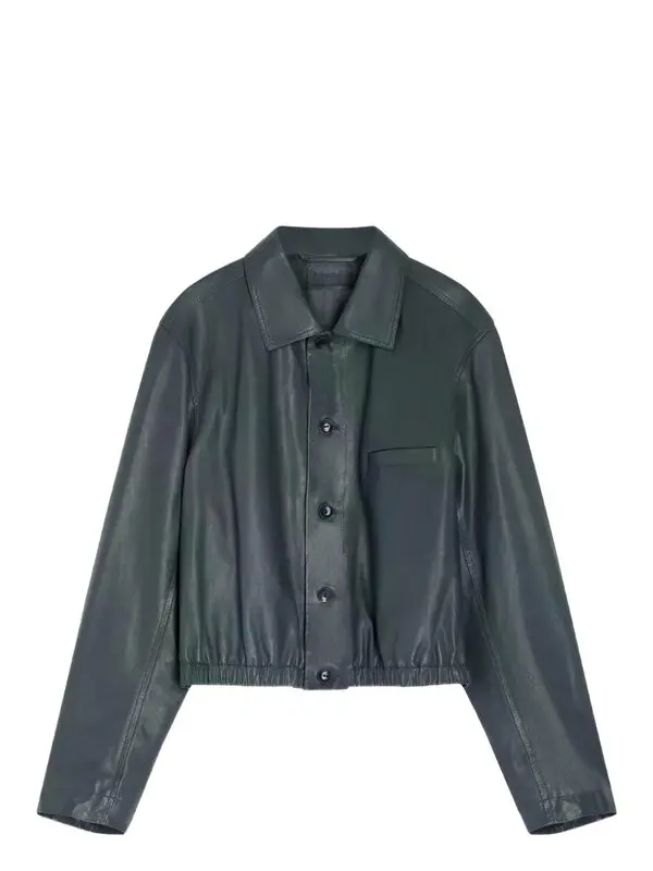 LEMAIRE Buttoned-up Elasticated Leather Jacket - Grey