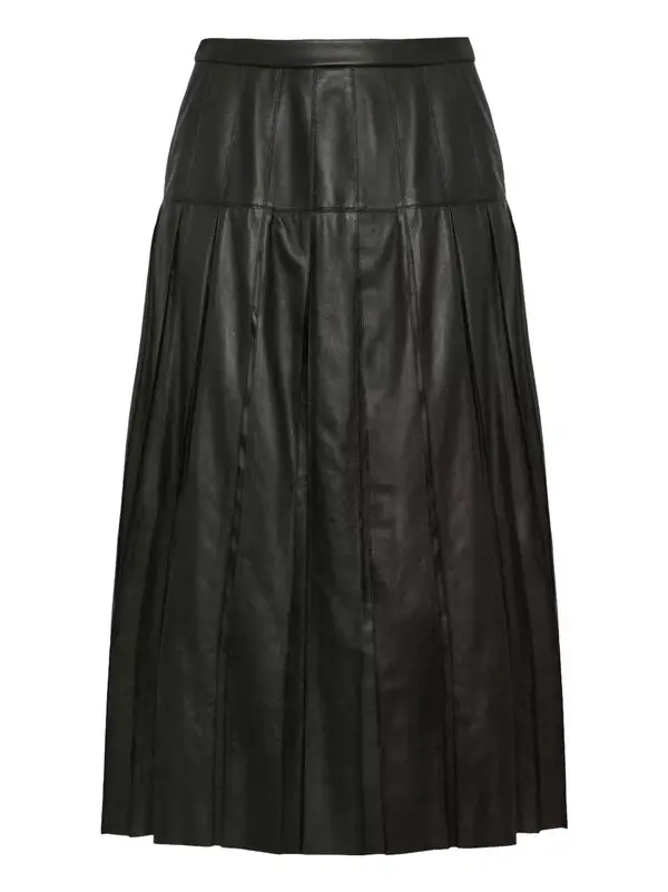 YVES SALOMON Pleated Leather Midi Skirt - Black
