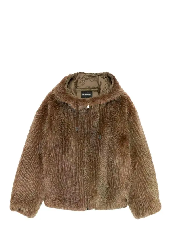Emporio Armani Hooded Shearling Jacket - Brown