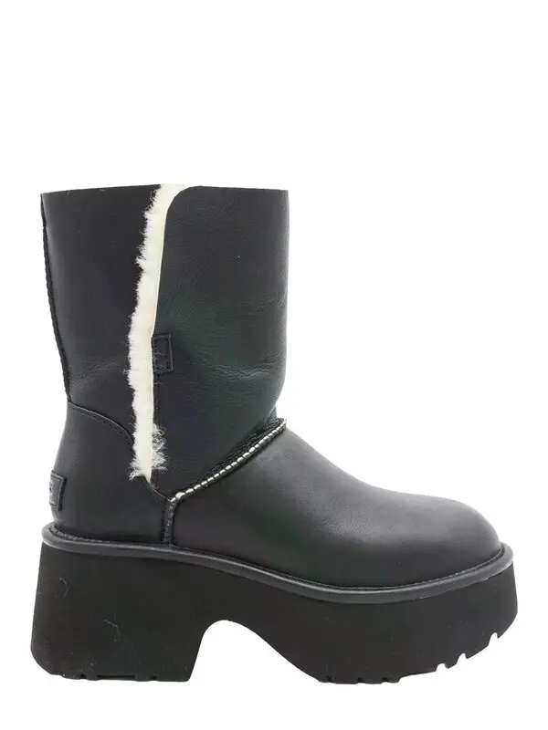 UGG Platform Fur-trim Leather Boots - Black