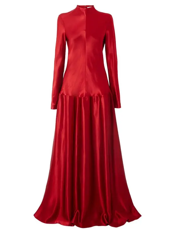 FFORME Mila Pleated Textured-satin Turtleneck Maxi Dress - Red