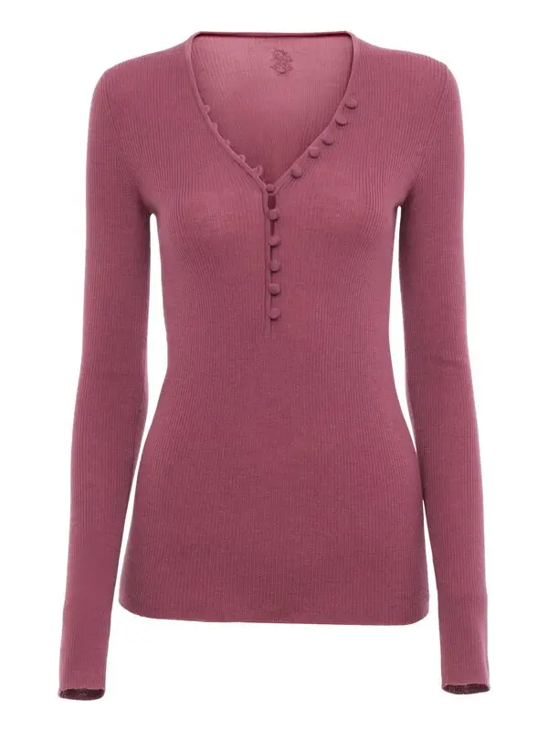Chloé Merino Wool Henley Top - Pink