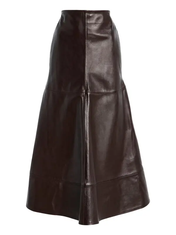 Brandon Maxwell The Preston Flared Leather Midi Skirt - Brown