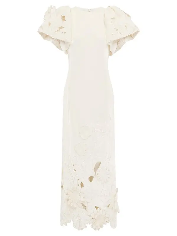 LEO LIN Luncinda Flower-appliquéd Velvet Maxi Dress - White
