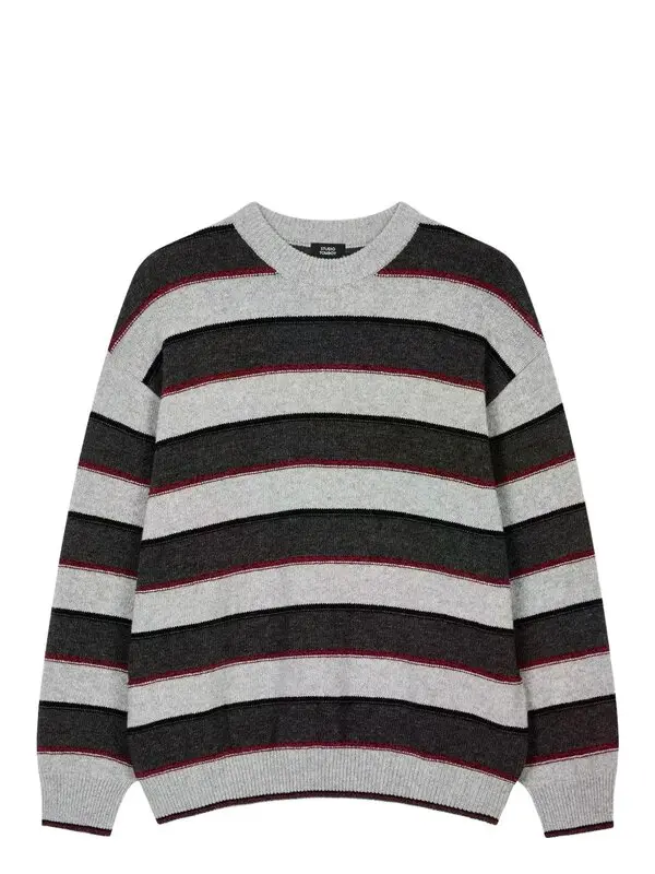 STUDIO TOMBOY Multi-stripes Wool-blend Crew Neck Sweater - Grey