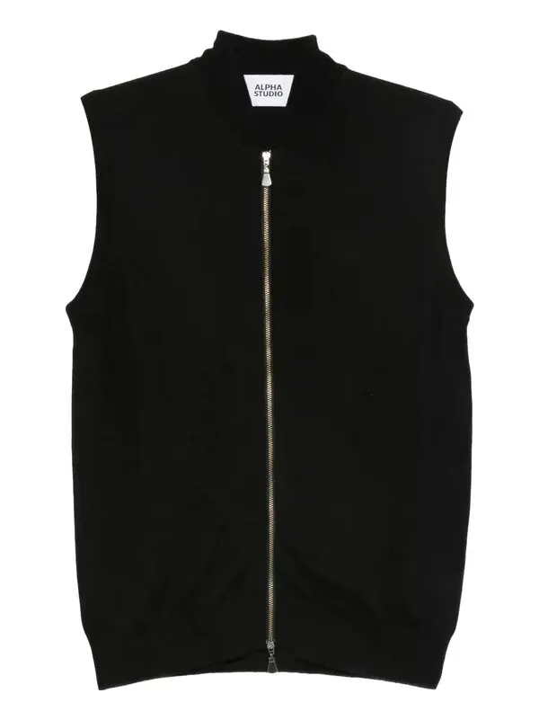 Alpha Studio Zip-up Vest - Black