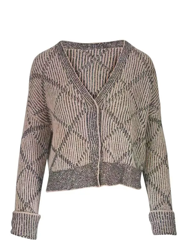 D.exterior Sequin Striped Cardigan - Neutrals