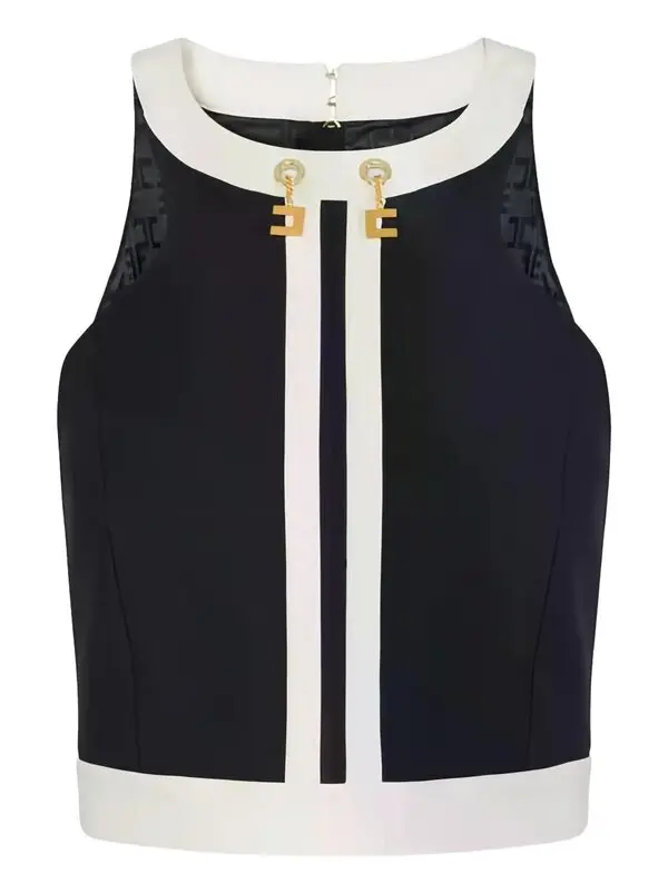 Elisabetta Franchi Colour-blocking Logo-chain Top - Black