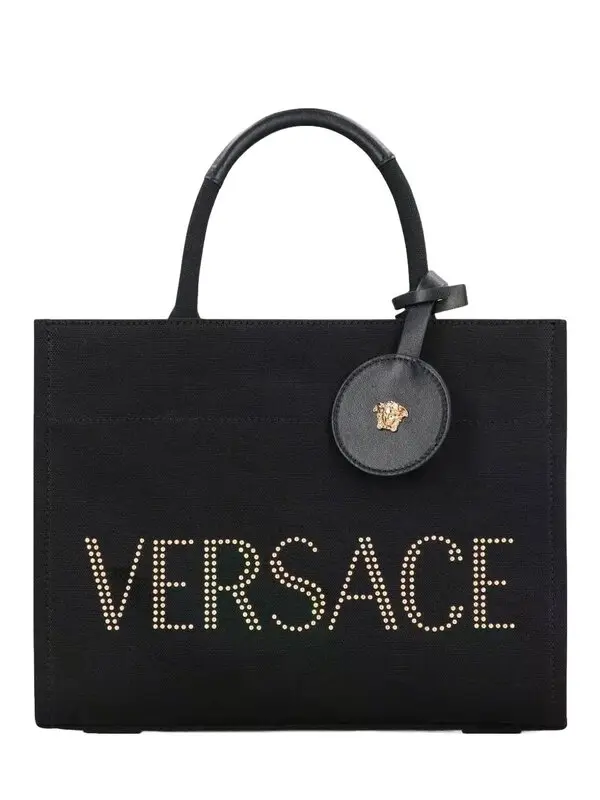Versace Studded Logo Canvas Tote Bag - Black