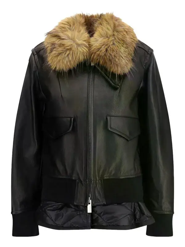 Sacai Plush-collar Leather Jacket - Black