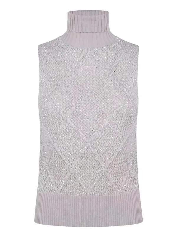 D.exterior Sequin Embellished Roll-neck Vest - Neutrals
