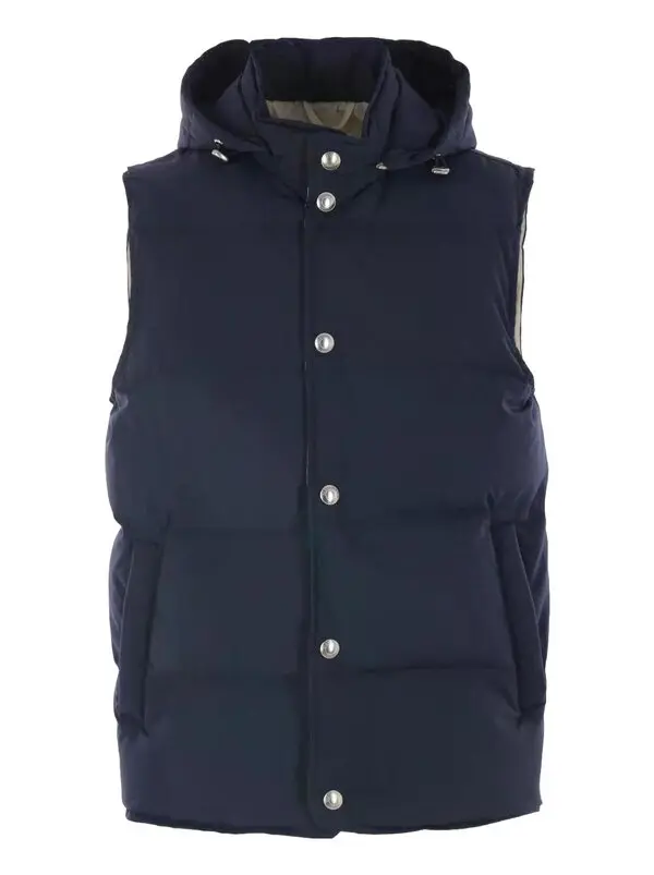 Eleventy Hooded Buttoned Gilet - Blue