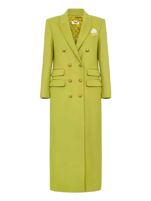 Elisabetta Franchi Double-breasted Coat With Embroidered Logo Detail - Green