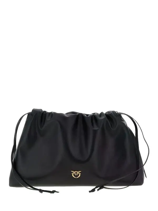 Pinko Maxi Drawstring Logo Clutch Bag - Black