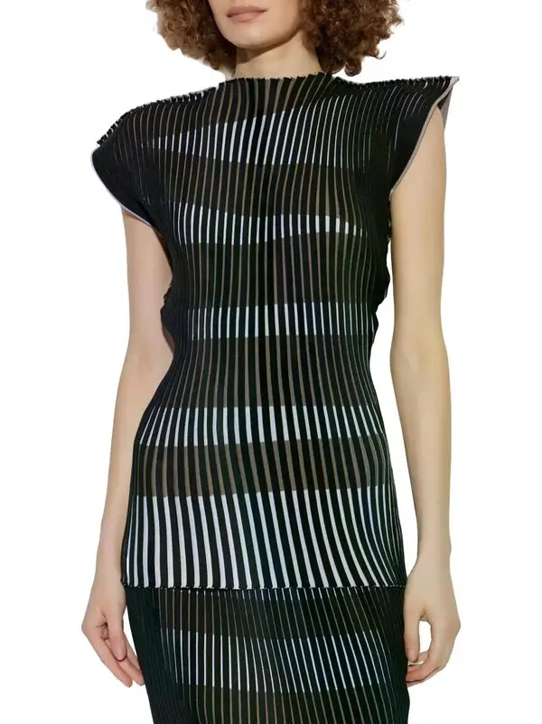 Issey Miyake Striped Pleated Top - Black
