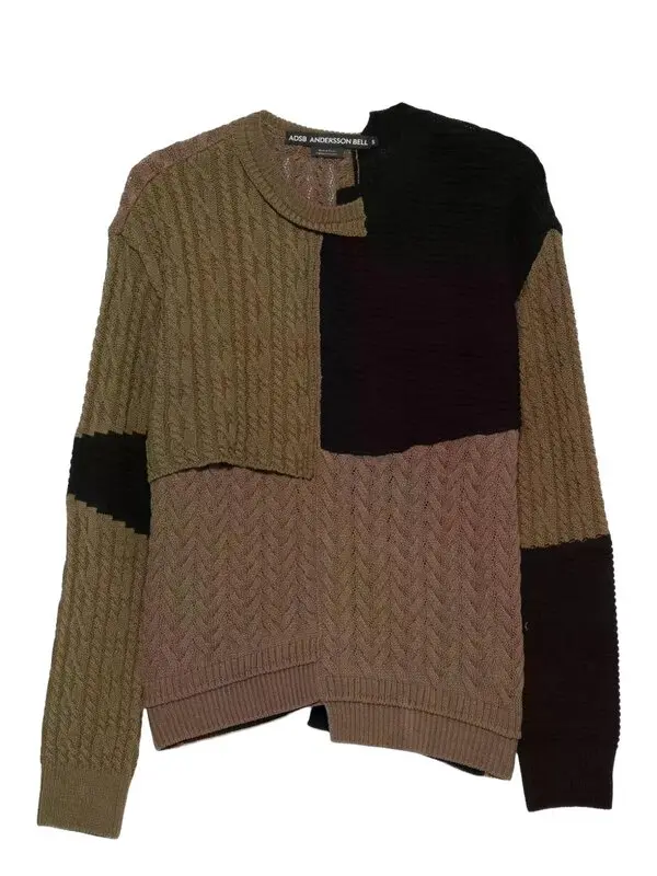 Andersson Bell Cable-knit Patchwork Sweater - Green