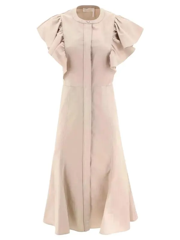 Chloé Ruffle-detail Button-front Dress - Neutrals