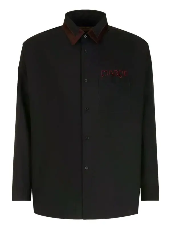 Marni Velvet-collared Logo Shirt - Black
