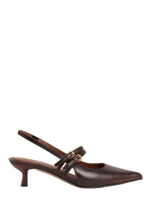 REISS Isla Leather Slingback Court Shoes - Chocolate