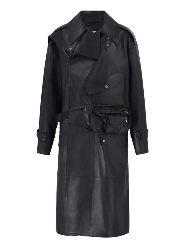 Martine Rose Leather Trench Coat With Belt Bag - Black