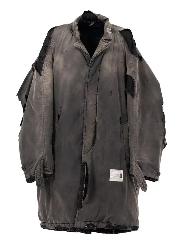Mihara Yasuhiro Distressed Balmacaan Coat - Black