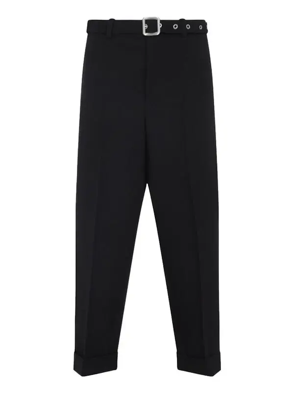 JIL SANDER Wool Canvas Belted Trousers - Black