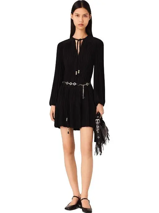 Maje Mini Pleated Dress - Black