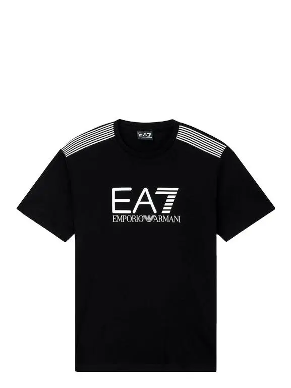 Emporio Armani Asv 7 Lines Cotton-blend Jersey Crew-neck T-shirt - Black