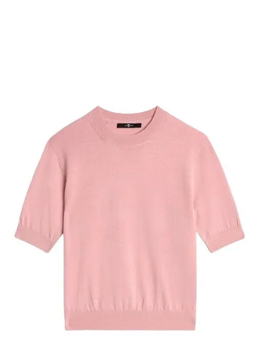 7 For All Mankind Wool Short Sleeve Sweater - Pink