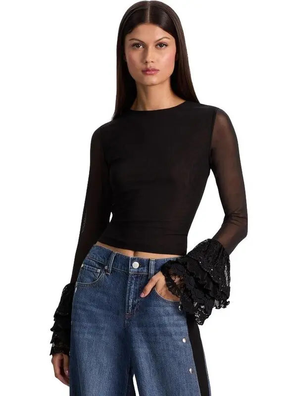Alice + Olivia Delaina Ruffle Cuff Top - Black