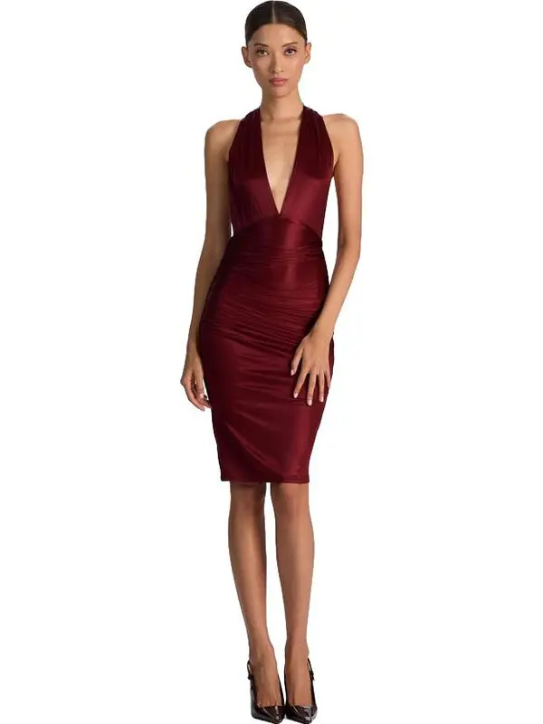 Alice + Olivia Romy Draped Midi Dress - Burgundy