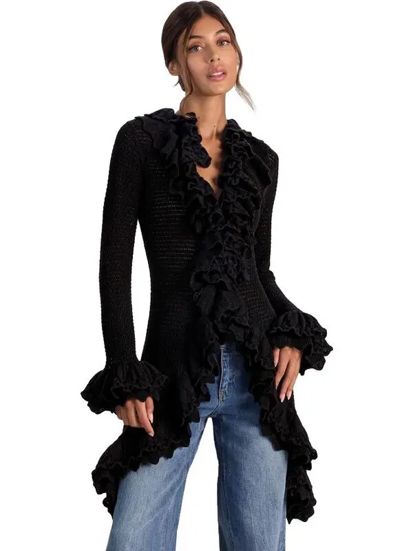 Alice + Olivia Yara Ruffle Cardigan - Black