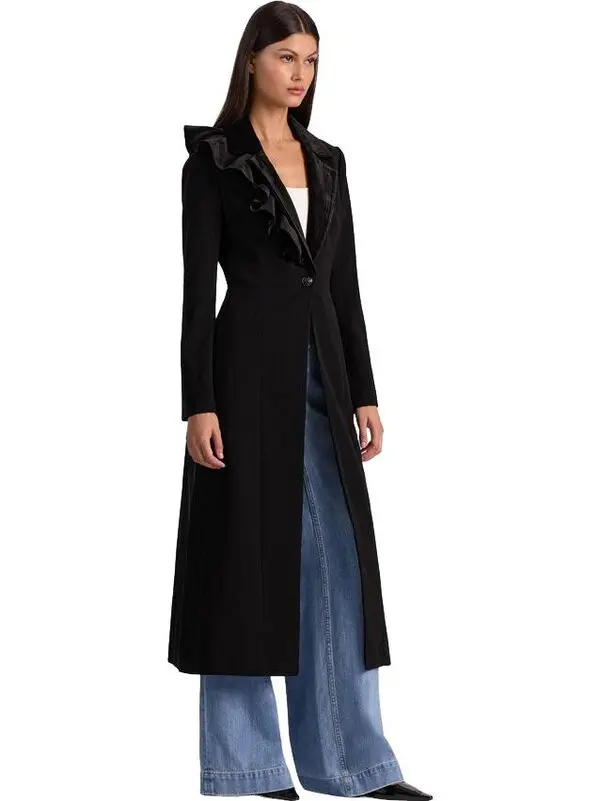 Alice + Olivia Faie Slim Ruffle Maxi Blazer - Black