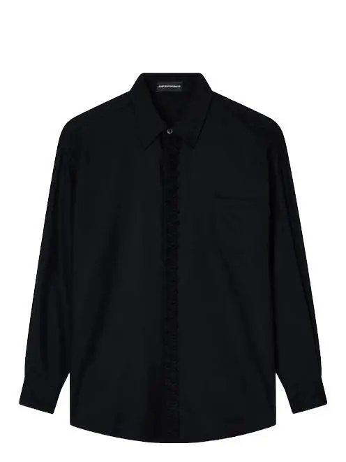 Emporio Armani Viyella Wool Shirt With Zig-zag Embellishment - Black