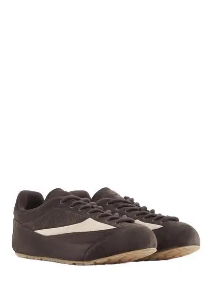 Emporio Armani Suede Sneakers With Micro-perforated Detailing - Natural